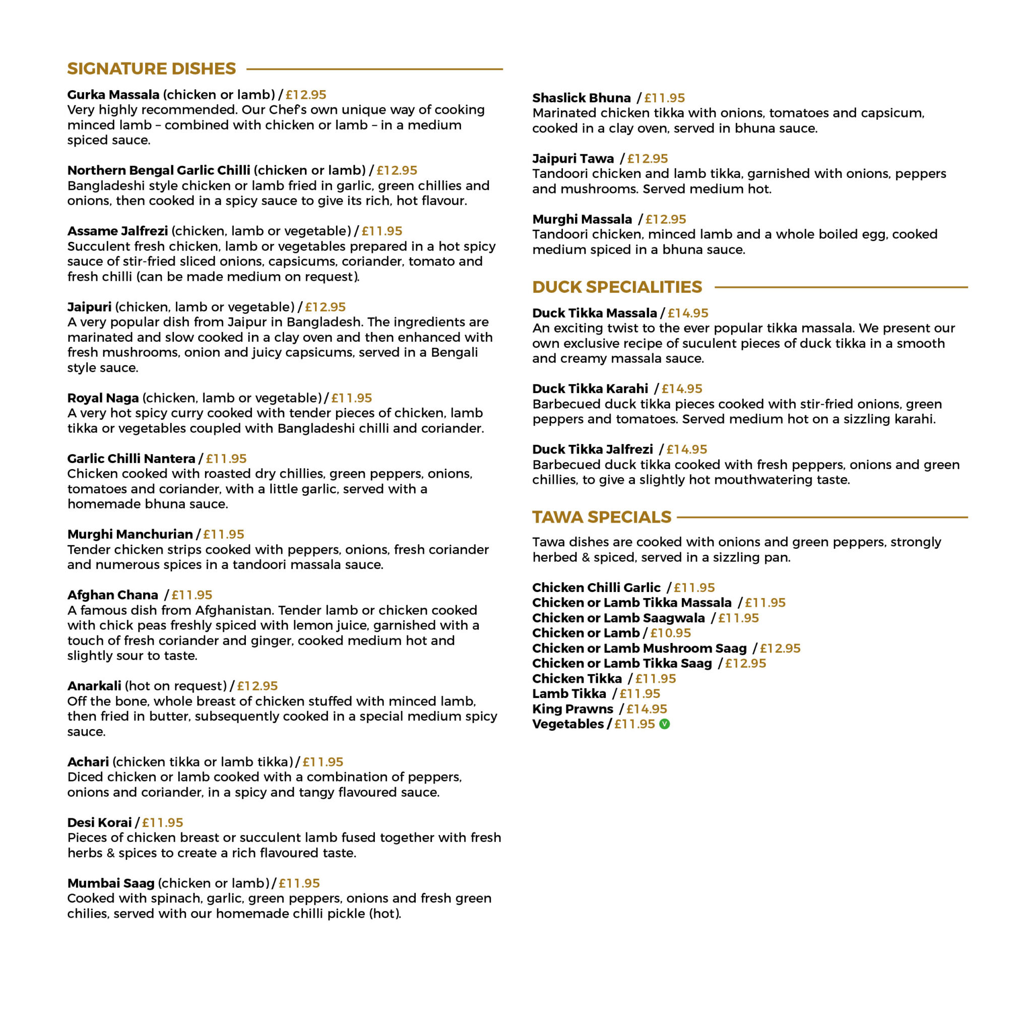 Dine in menu – Voujon Stonnall